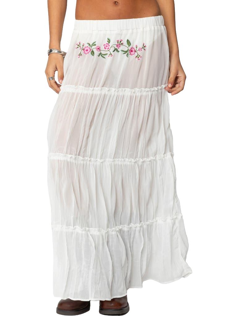 EDIKTED EDIKTED Tai Floral Embroidery Tiered Maxi Skirt