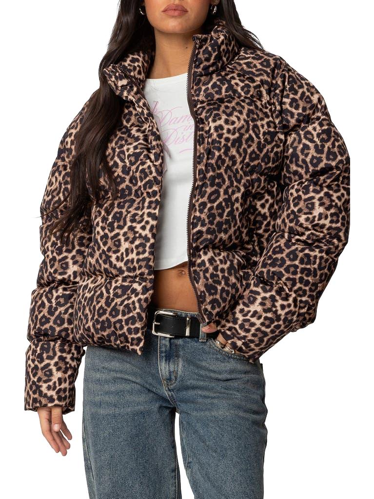 EDIKTED EDIKTED Dalya Leopard Print Puffer Jacket