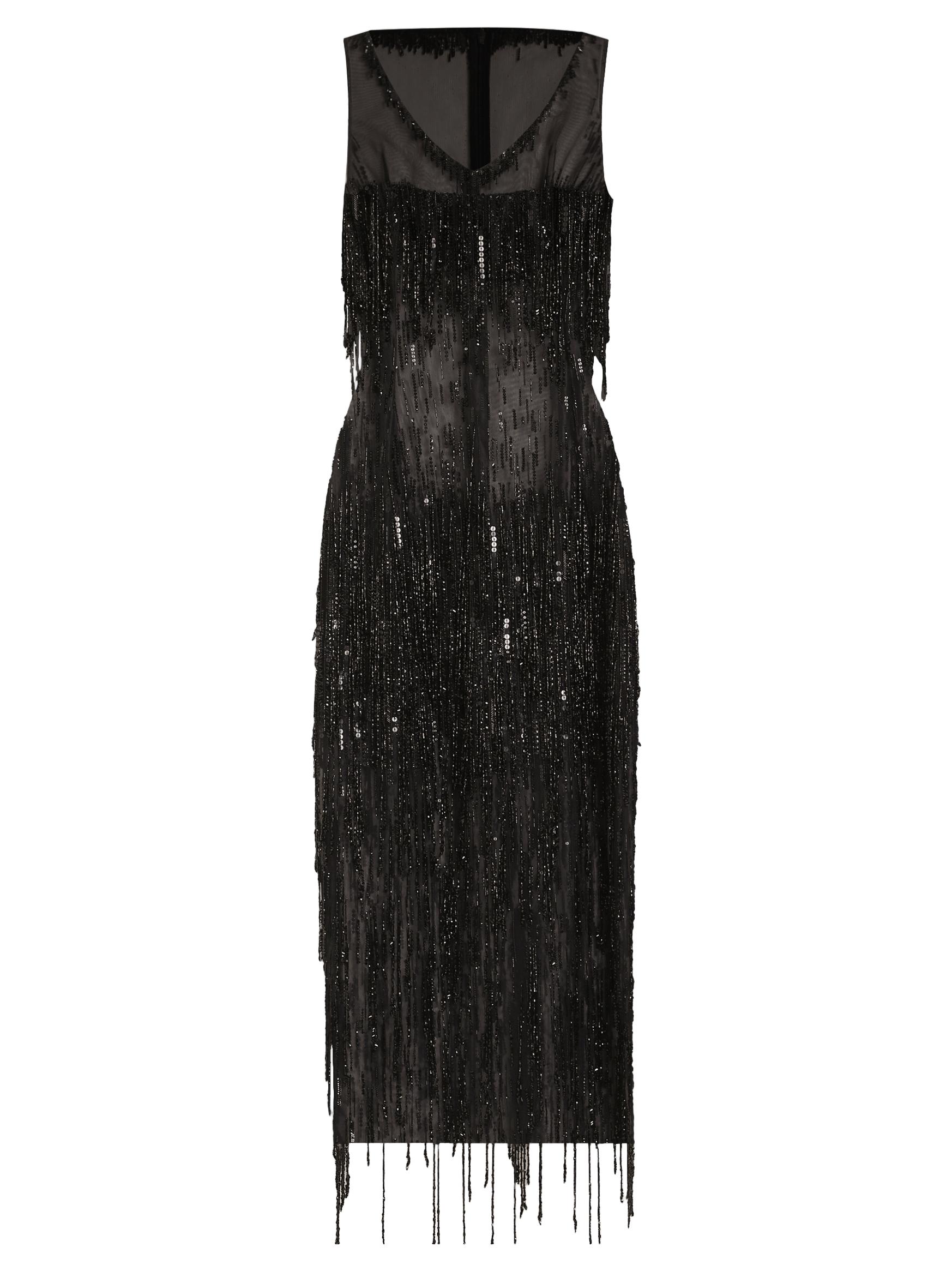 DOLCE & GABBANA Dolce & Gabbana Sleeveless Marquisette Dress with Sequined Fringing