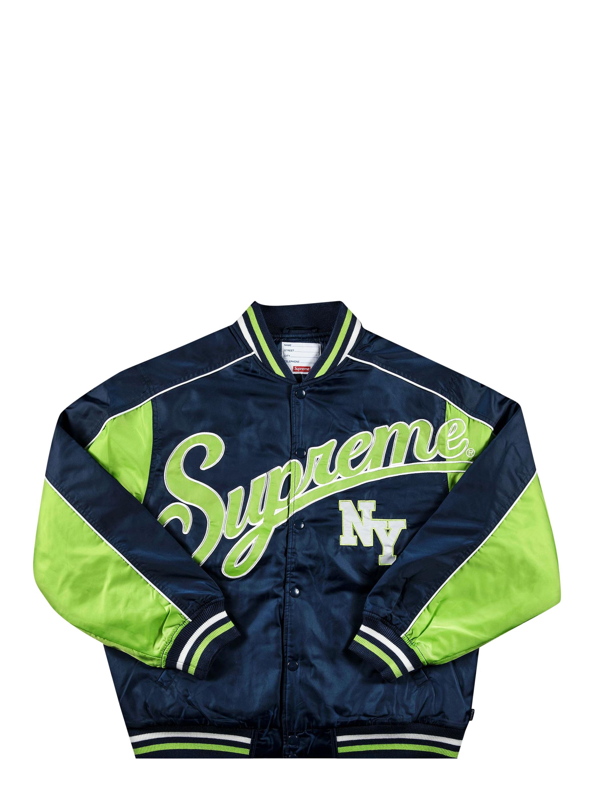 Supreme Contrast Script Varsity Jacket - Blue | Editorialist