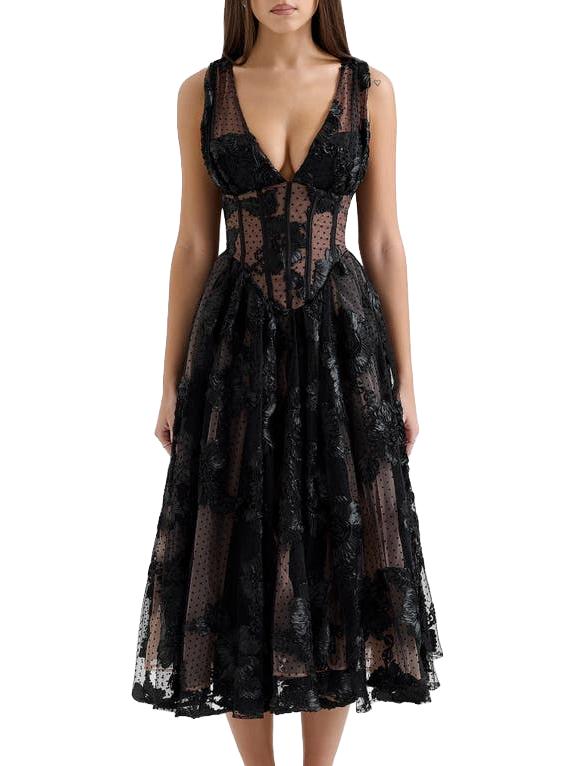 saira floral lace up corset cocktail dress BABARONI Strapless Floral Corset Top Tulle Cocktail Dress Red, Red / US0