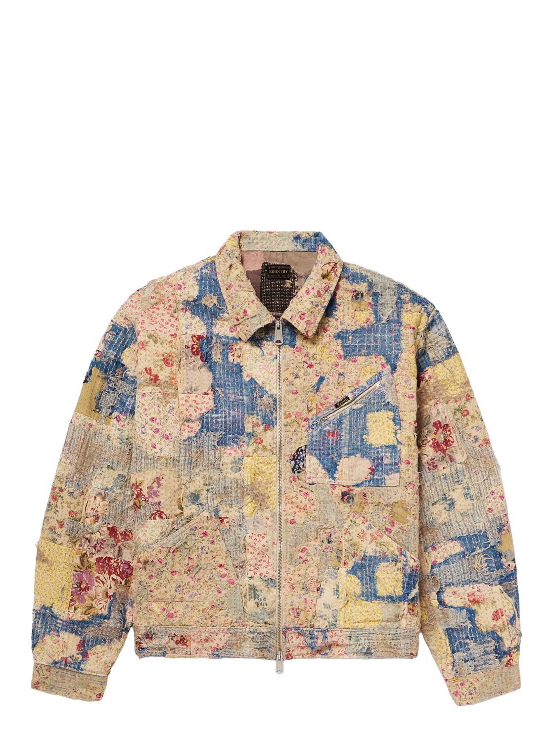 KAPITAL KAPITAL Boro Distressed Patchwork Zip-Up Jacket