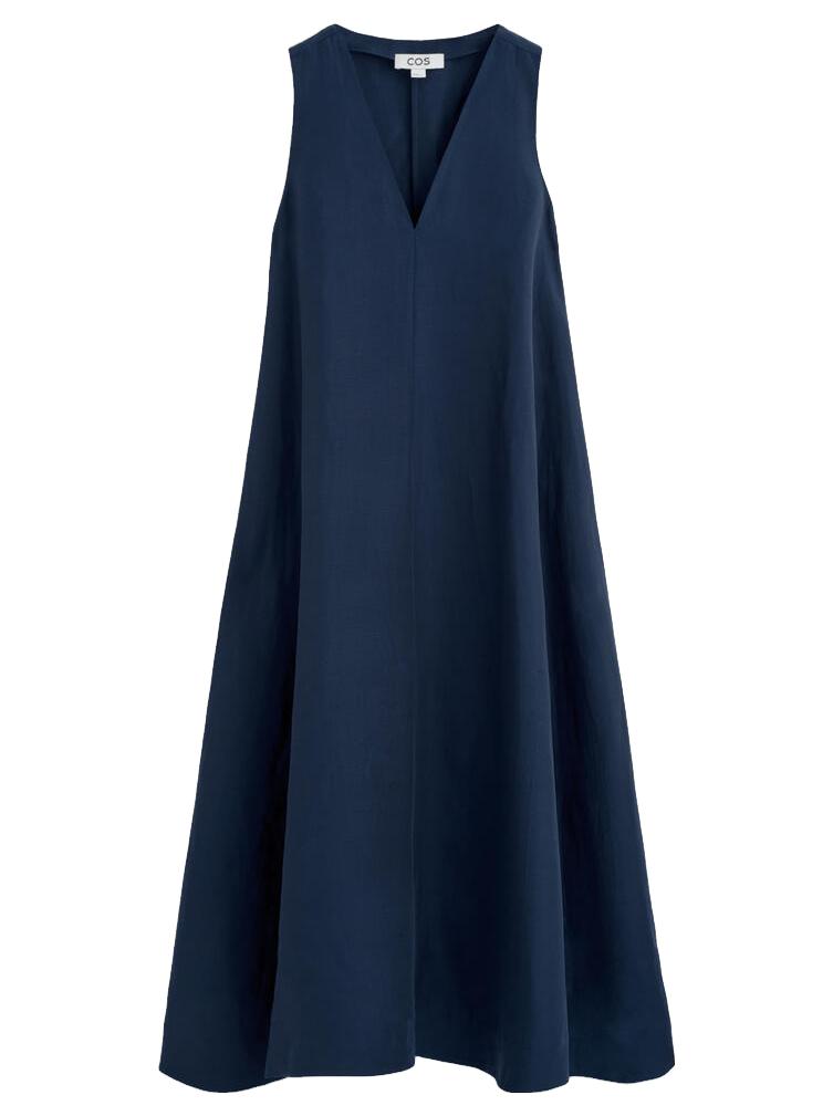 Cos Striped A-Line Midi Dress - Turquoise | Editorialist Cos Striped A-Line Midi Dress - Turquoise | Editorialist