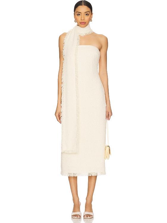 SEROYA SEROYA Lott Boucle Midi Dress with Fringe Detail