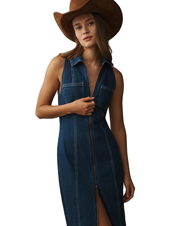 Pilcro Fitted Denim Midi Dress In Dark Denim - 62% Off | Editorialist Pilcro Fitted Denim Midi Dress In Dark Denim - 62% Off | Editorialist