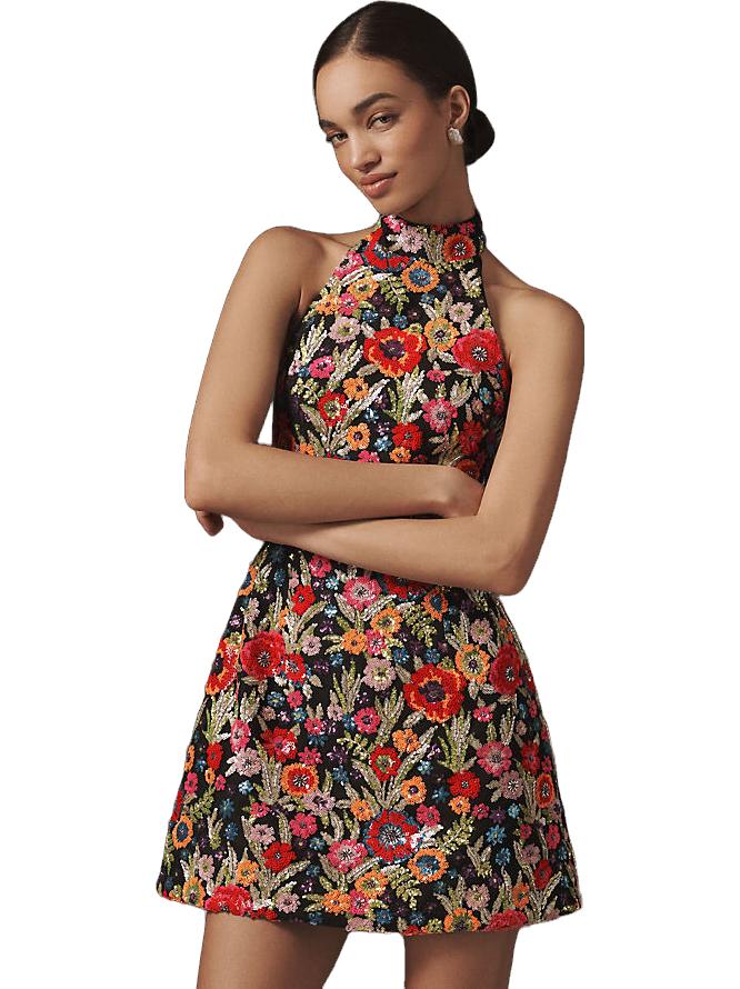 Helsi Sarah Halter Floral Sequin Mini Dress In Lavender - 29% Off |  Editorialist