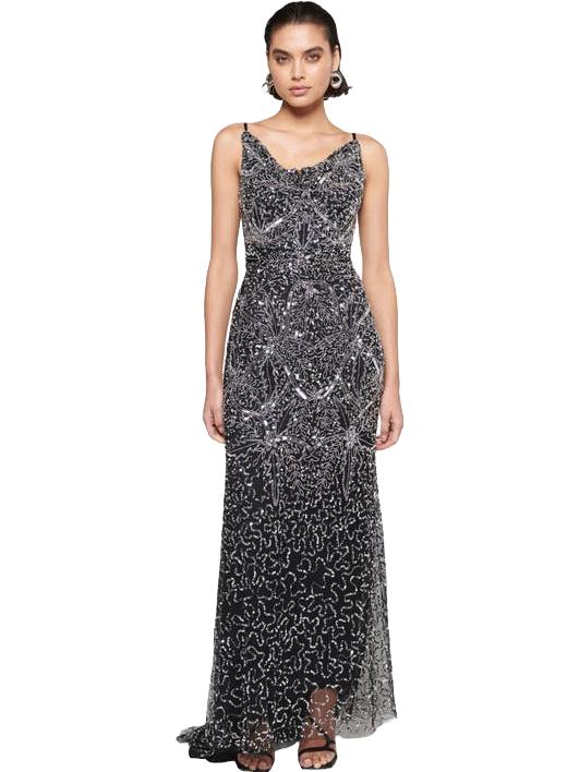 BEAUUT BEAUUT occasion embellished sequin beaded cowl neck evening dress