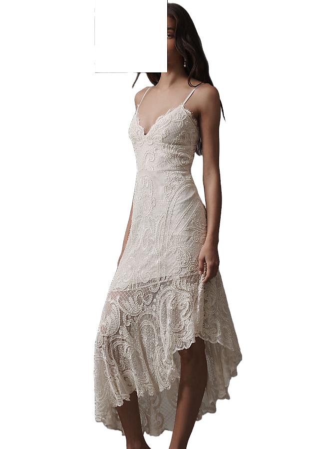 navy blue dress for baby girl Liv Foster Elara Asymmetric Embroidered Lace Midi Dress - Ivory/Cream