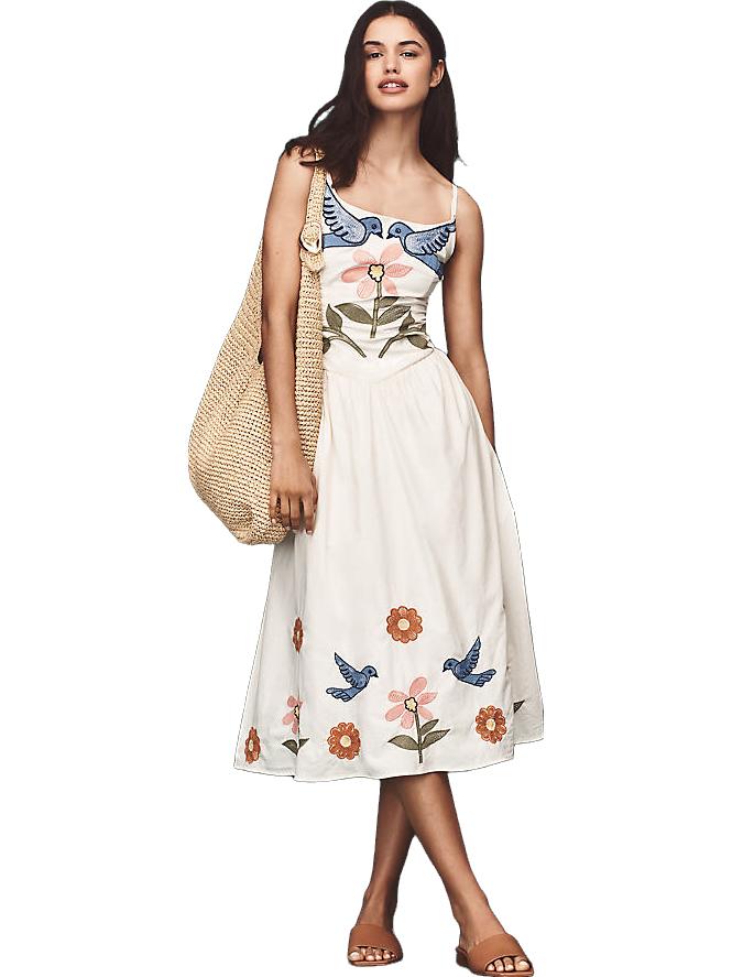 Corey Lynn Calter Calista Embroidered Basque-Waist Midi Dress - White | Editorialist Corey Lynn Calter Calista Embroidered Basque-Waist Midi Dress - White | Editorialist