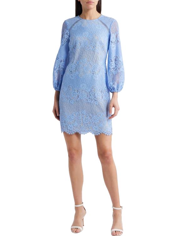 Vince Camuto Floral Lace Long Sleeve Shift Dress - Periwinkle | Editorialist