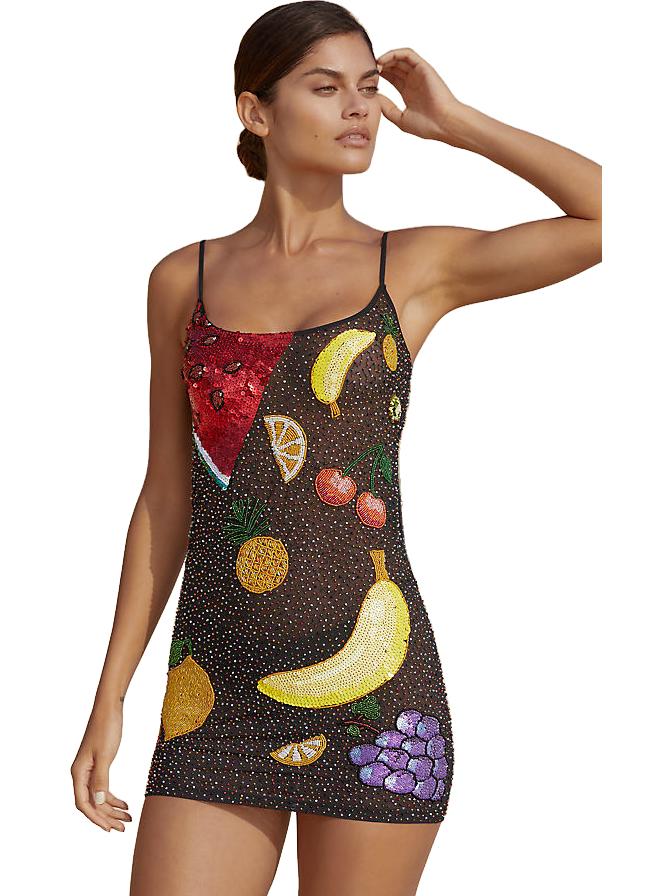 leslie amon tutti frutti beaded mini dress WOKE UP IN IBIZA CROCHET MIDI DRESS – AKIRA main image 1
