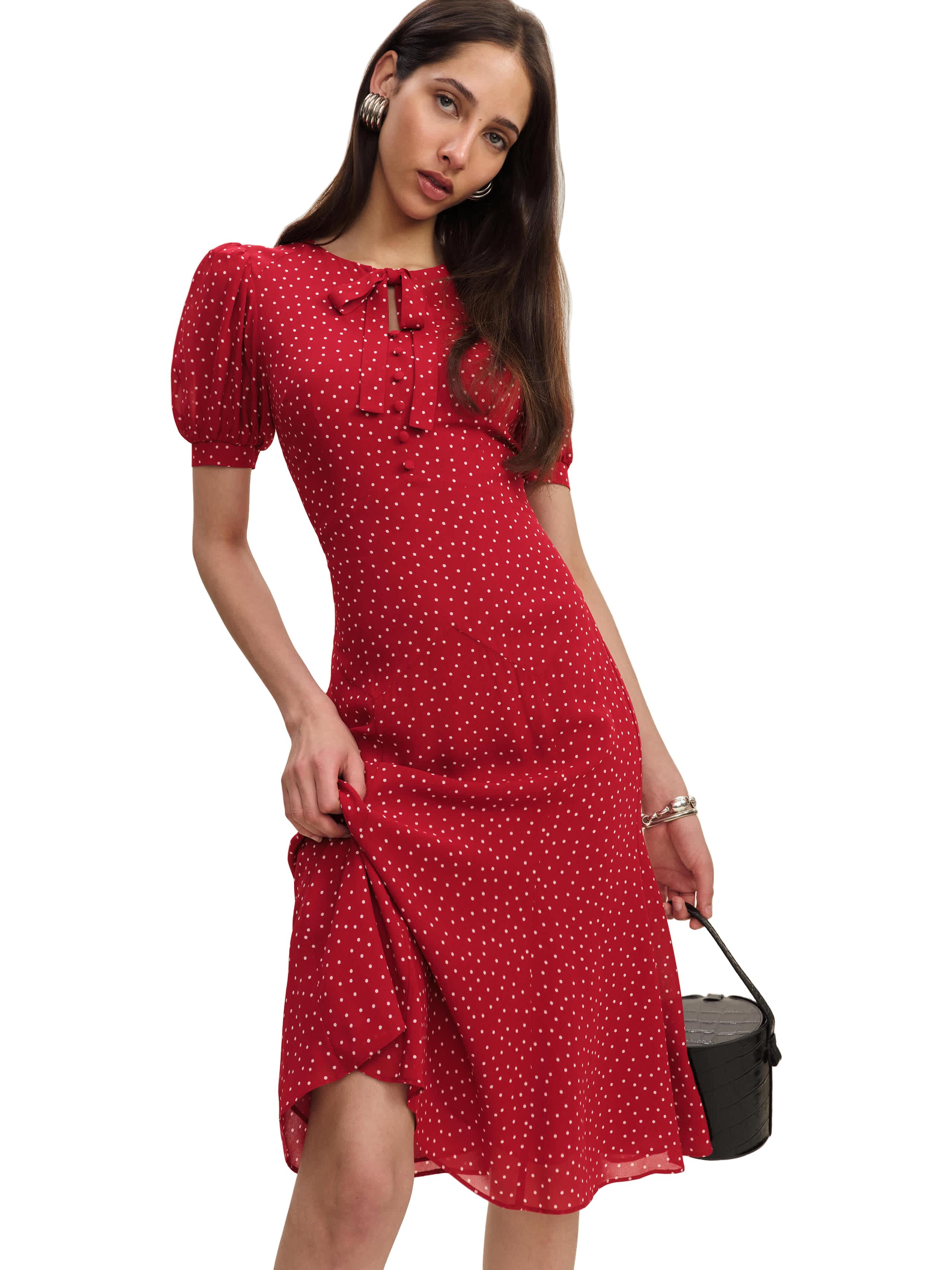 knee length dresses for ladies Reformation Delia Bow Midi Dress