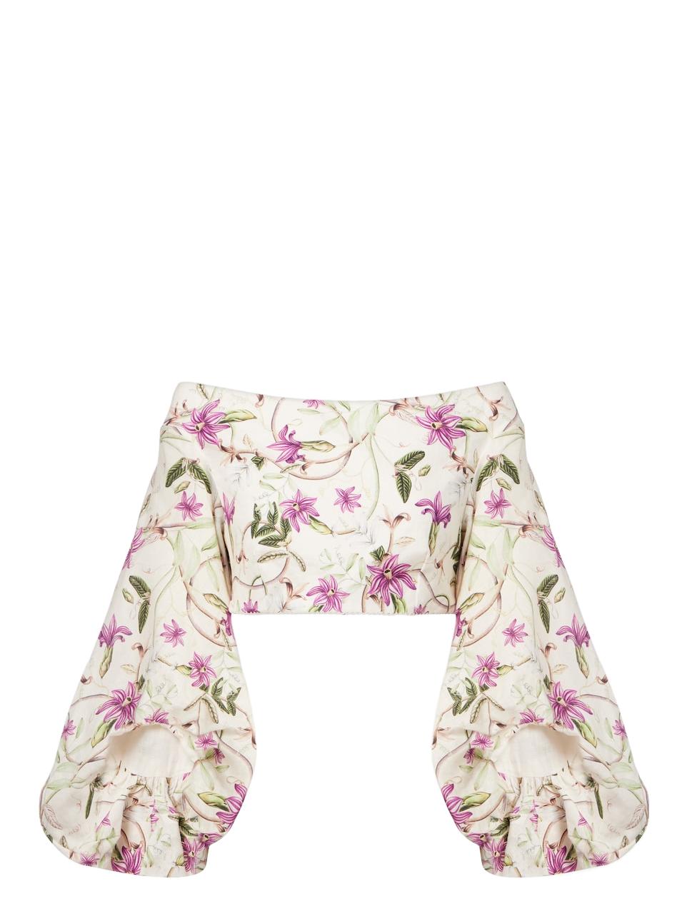 AGUA BENDITA Agua by Agua Bendita Duria Floral Linen Crop Top