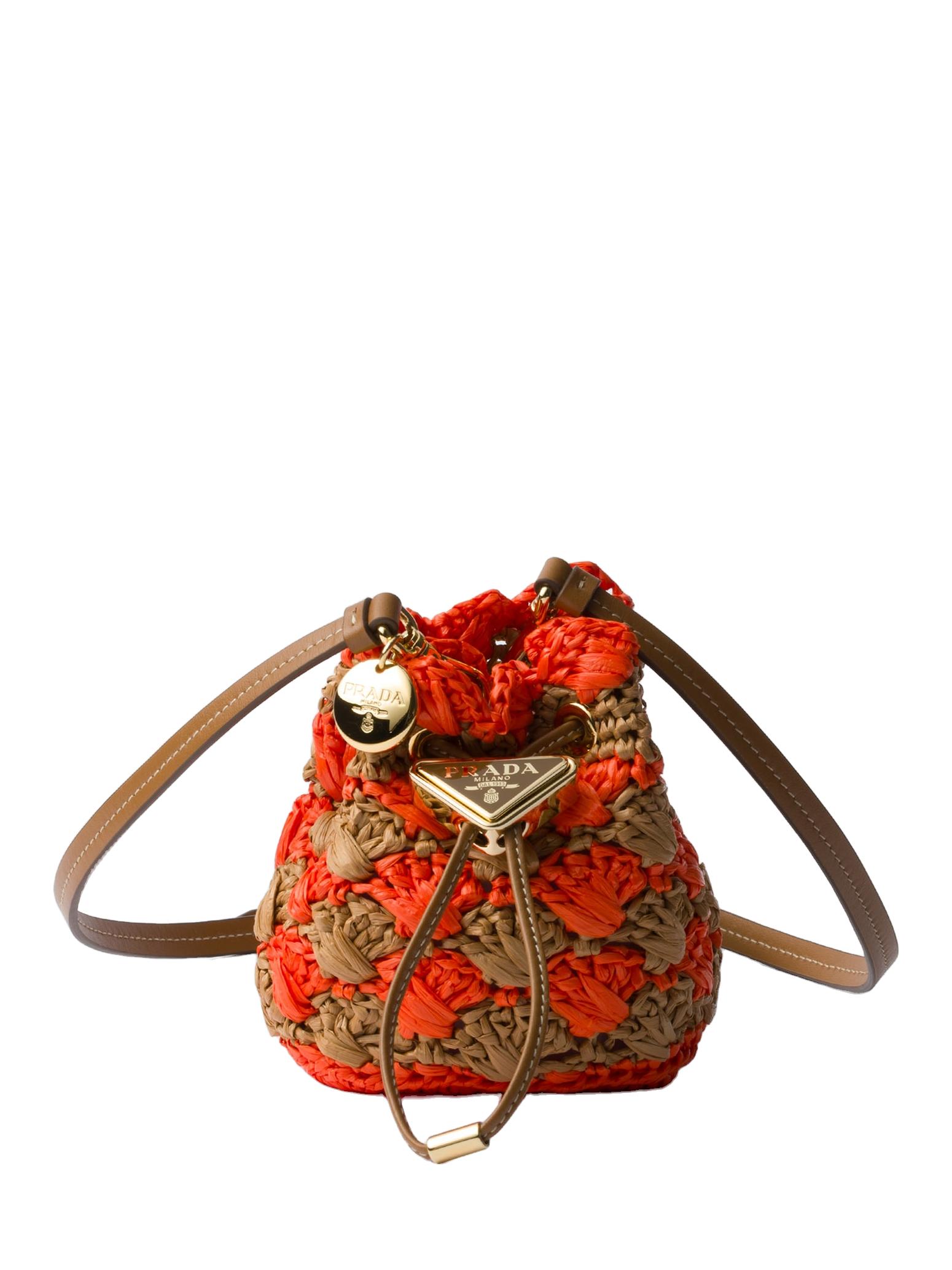PRADA レース柄ポーチ Prada logo-plaque woven-wicker Mini Pouch | Neutrals | FARFETCH