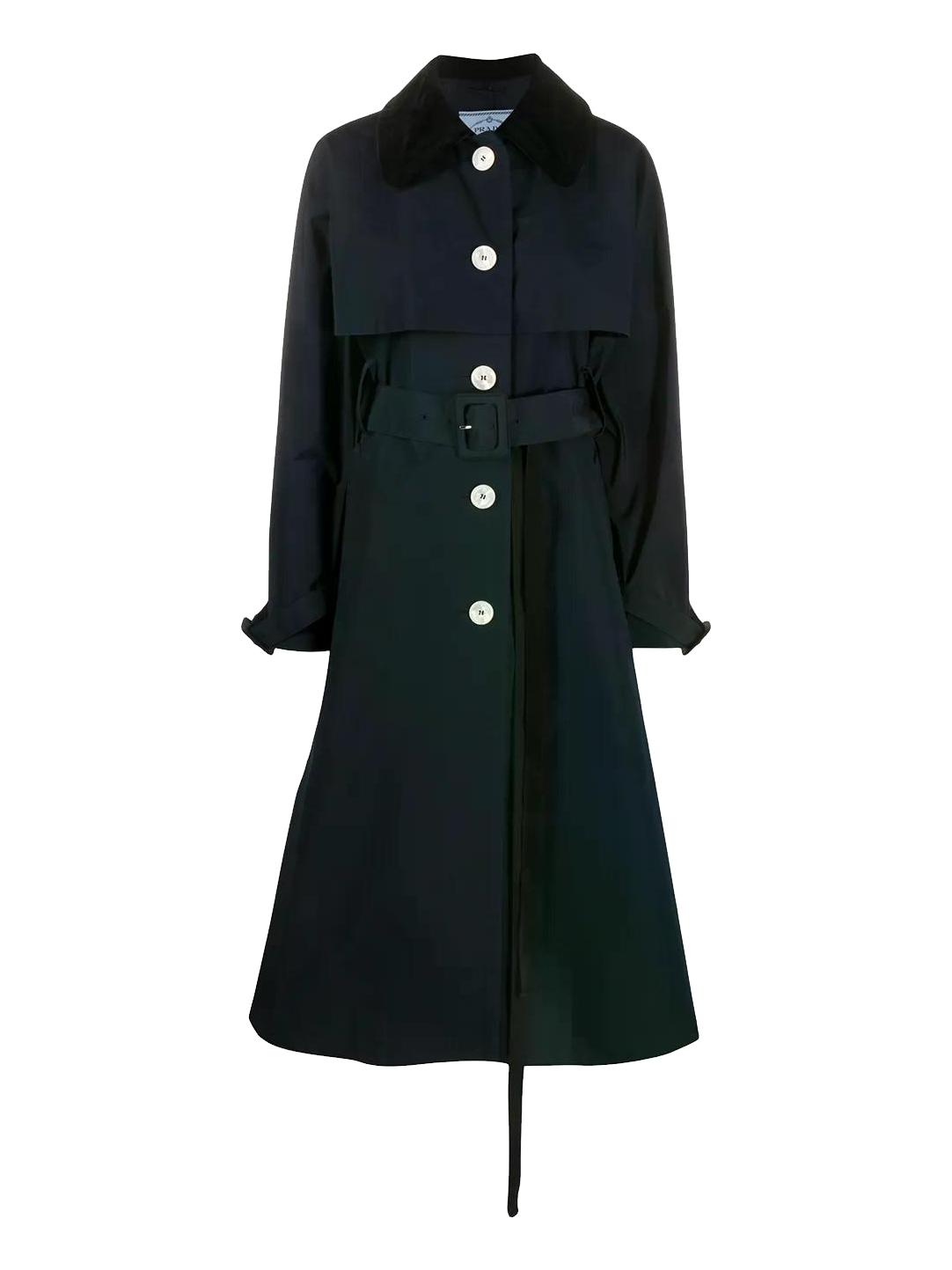 Prada Single-Breasted Belted Trench Coat - Blue | Editorialist