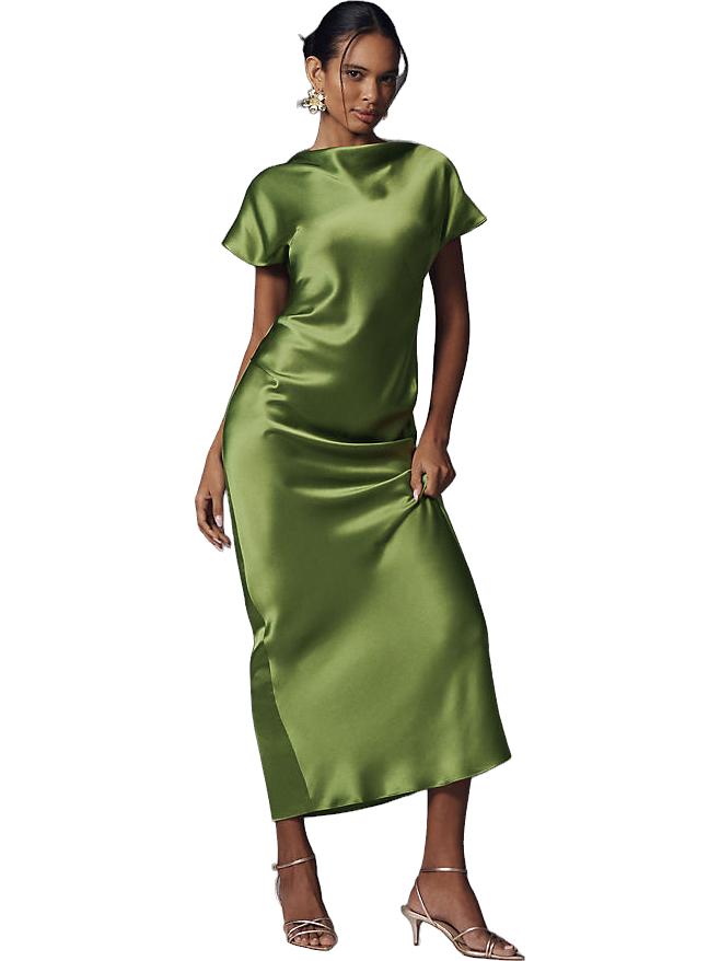 knee length dresses for ladies Ramshaw High Neck Maxi Dress in Golden Moss Green – Acler main image 1