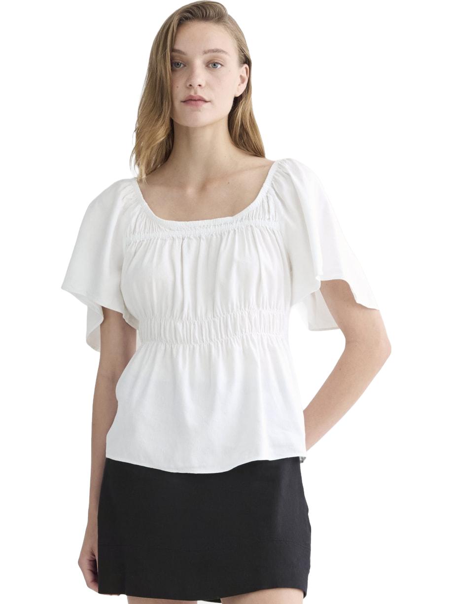 EVERLANE Everlane Flutter-Sleeve Top in Stretch Linen
