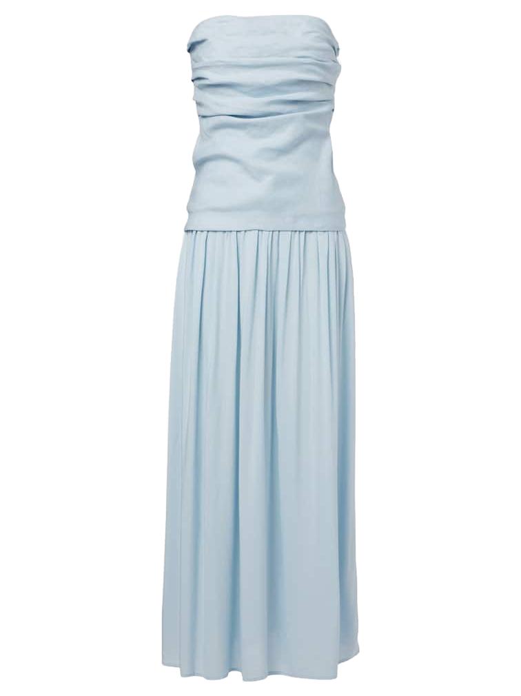 Buy CELANDINE Aliza Strapless Linen Blend Maxi Dress With Slit - Olive At  30% Off | Editorialist
