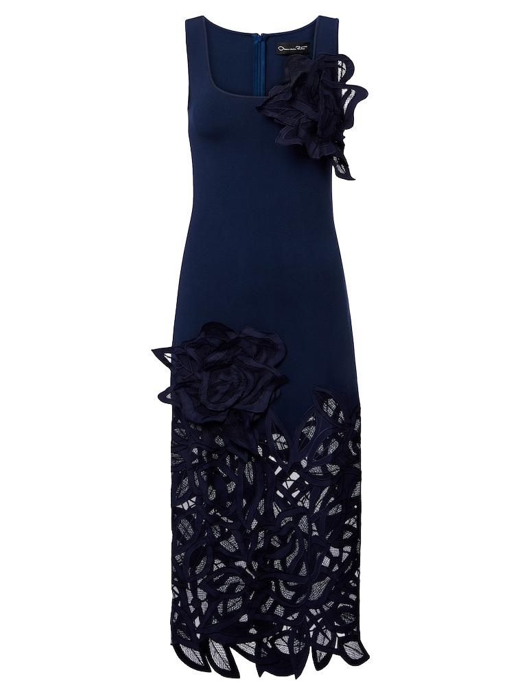 OSCAR DE LA RENTA Floral-Appliqué Lace Midi Dress