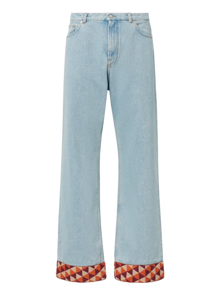 VALENTINO Jacquard-Trimmed Wide-Leg Jeans