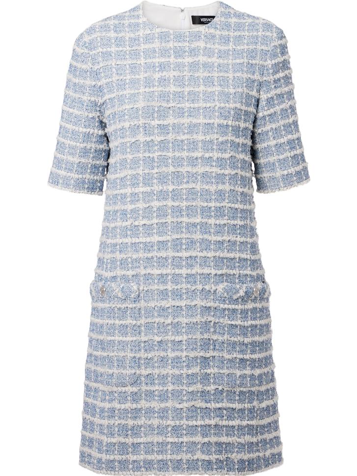 VERSACE Checked Cotton-Blend Tweed Minidress