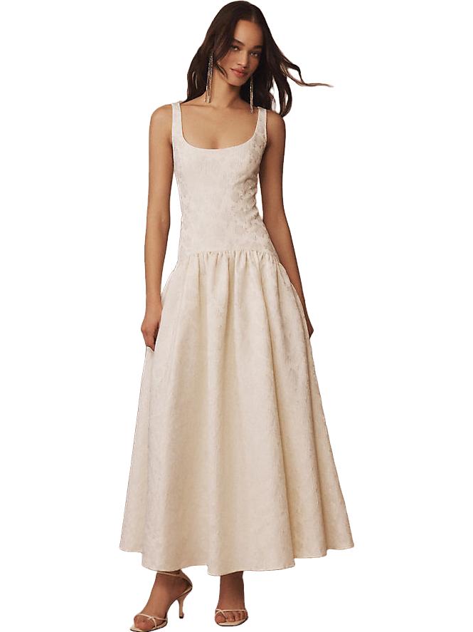 Hutch Sleeveless Scoop-Neck Drop-Waist Jacquard Maxi Dress In Ivory - 21%  Off | Editorialist