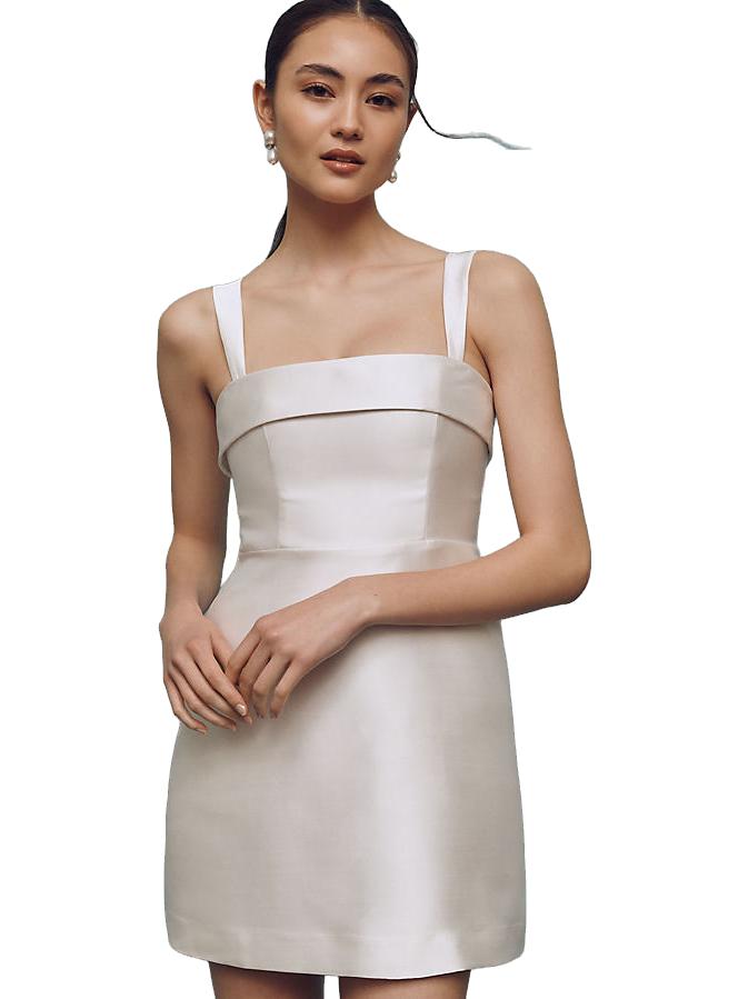 Bhldn Sleeveless Square-Neck Taffeta A-Line Mini Dress - Vanilla | Editorialist Bhldn Sleeveless Square-Neck Taffeta A-Line Mini Dress - Vanilla | Editorialist