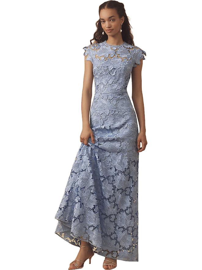 fitted lace wedding dress Émeline Floral Lace Flared-Cuff Maxi Dress in Neutrals L / Neutrals main image 0