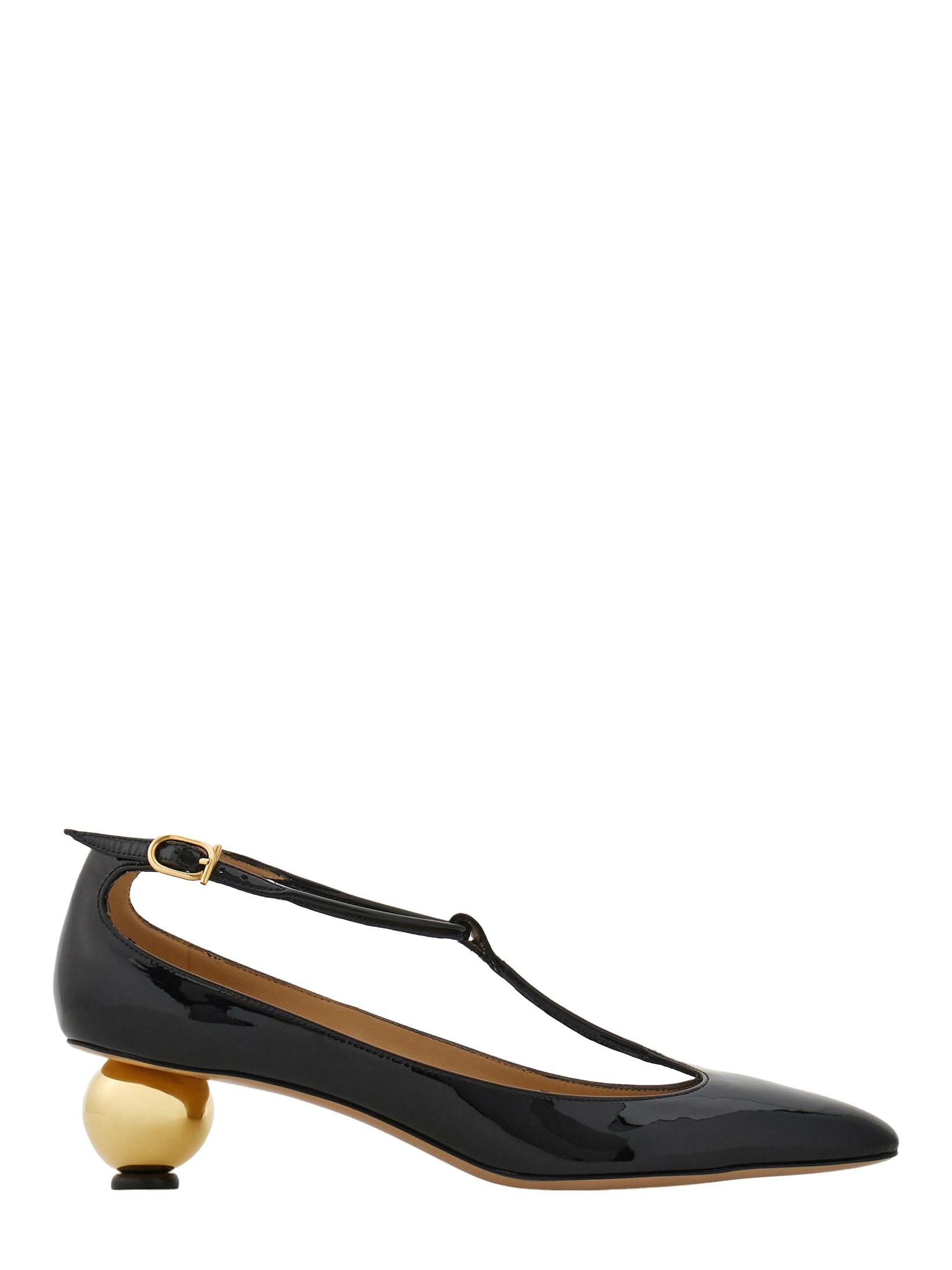 Ferragamo Spherical Heel T-Strap Pumps - Black | Editorialist