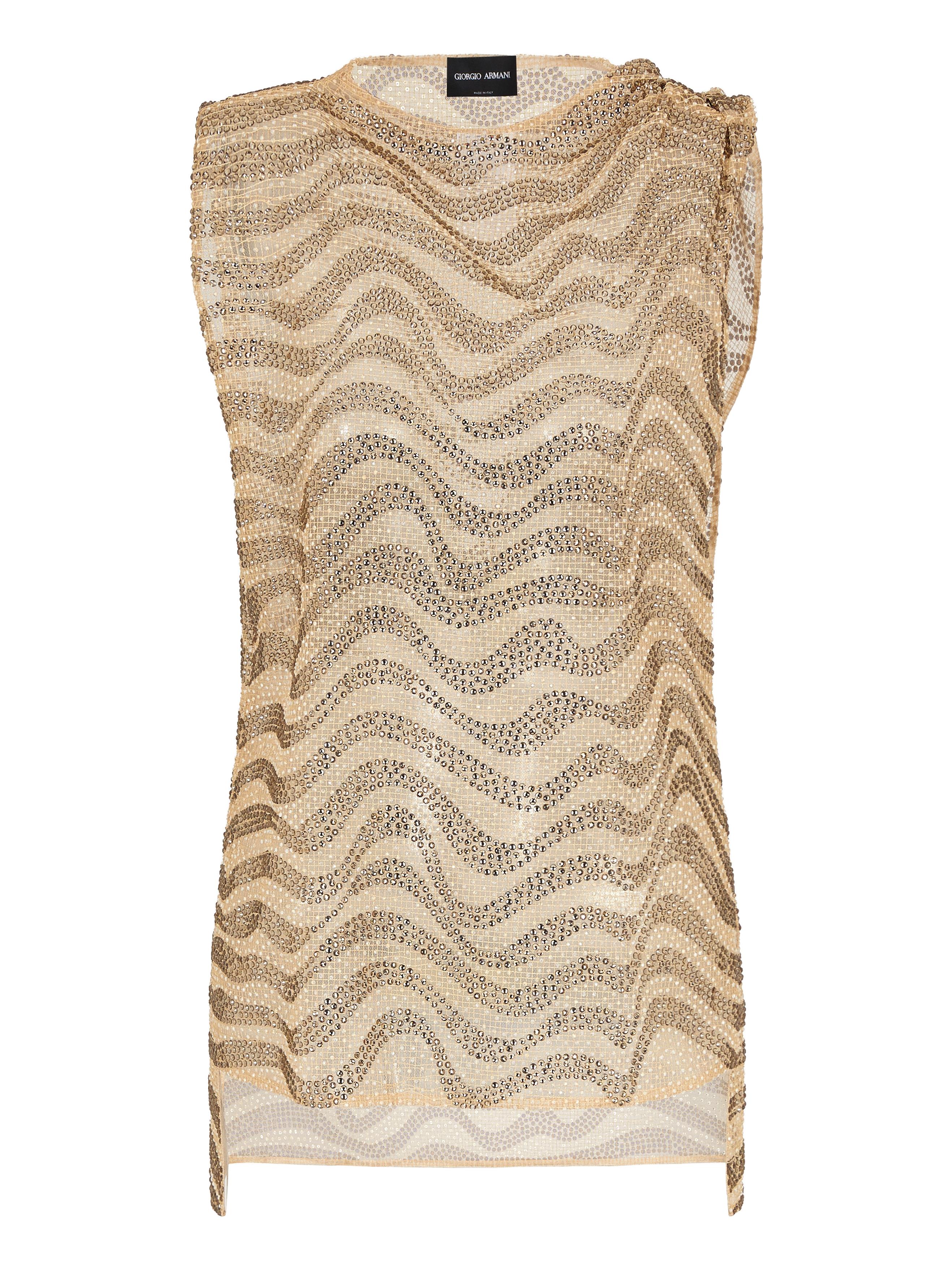 GIORGIO ARMANI Mesh and Lurex Top with Rhinestone Embroidery