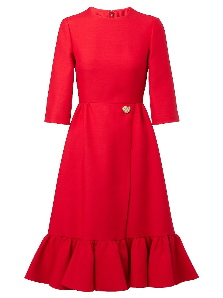 VALENTINO Crepe Couture Embellished Ruffled Midi Dress