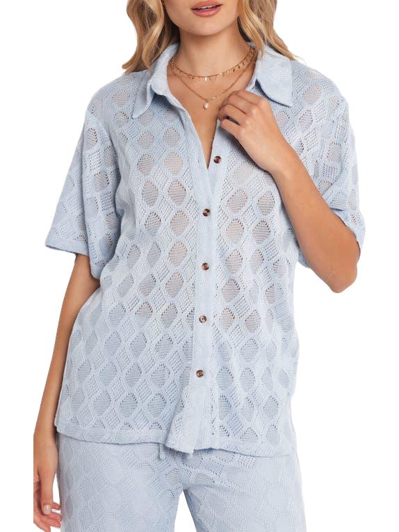 PRINCESS POLLY Pointelle Stitch Button-Up Top & Shorts Set
