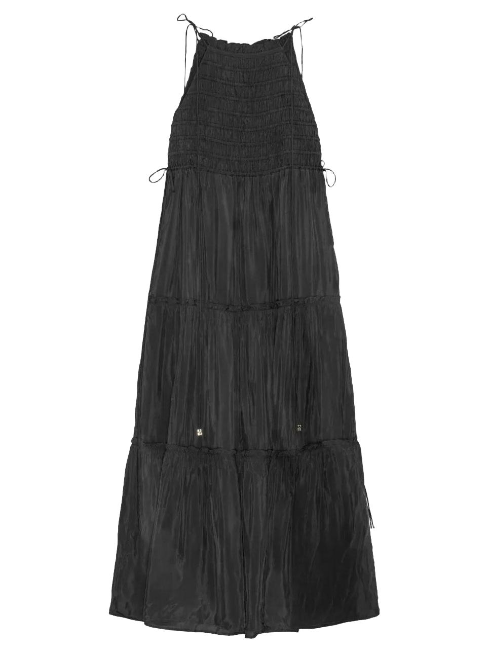 Ganni Vise Habotai Midi Smock Strap Dress - Black | Editorialist