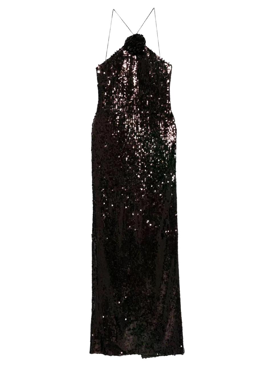 Magda Butrym Halterneck Sequinned Gown - Brown - 50% Off | Editorialist