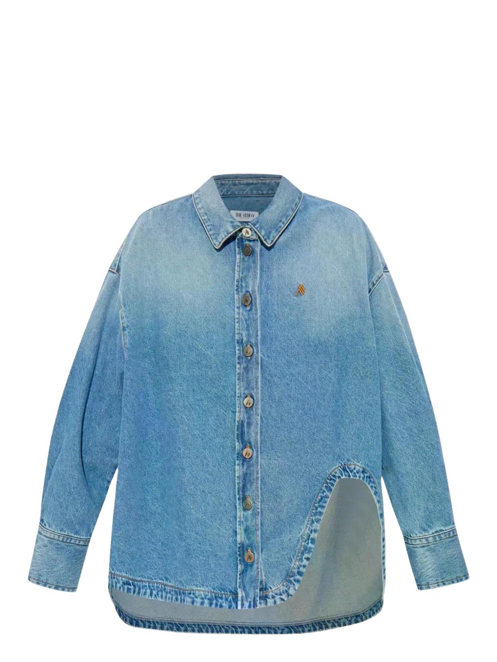Alexander Mcqueen Asymmetric Printed Denim Shirt - Blue | Editorialist