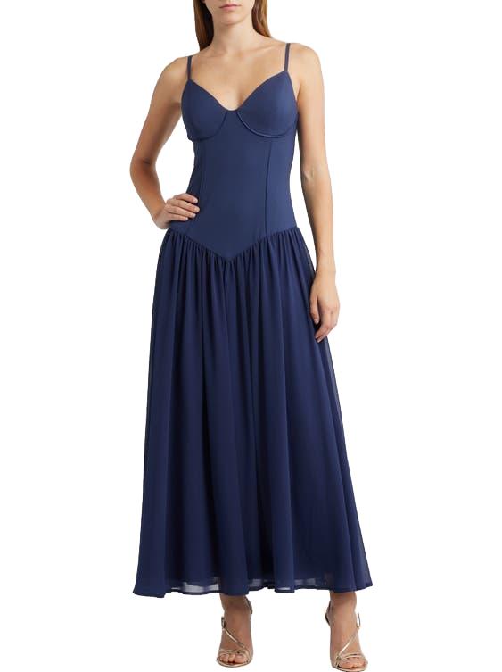 Hutch Carmel Strapless Drop Waist Long Dress In Navy - 25% Off |  Editorialist