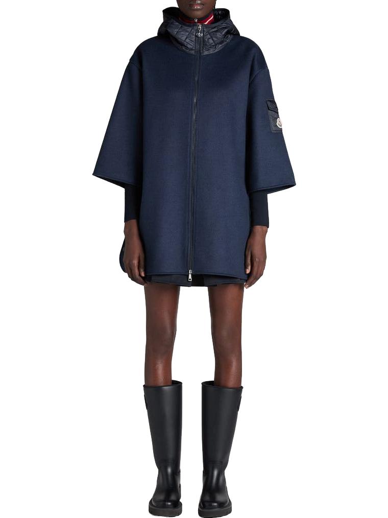 MONCLER Wool Blend Felt Hooded Cape
