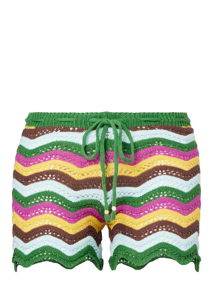 BANANHOT kim striped crochet cotton-blend shorts