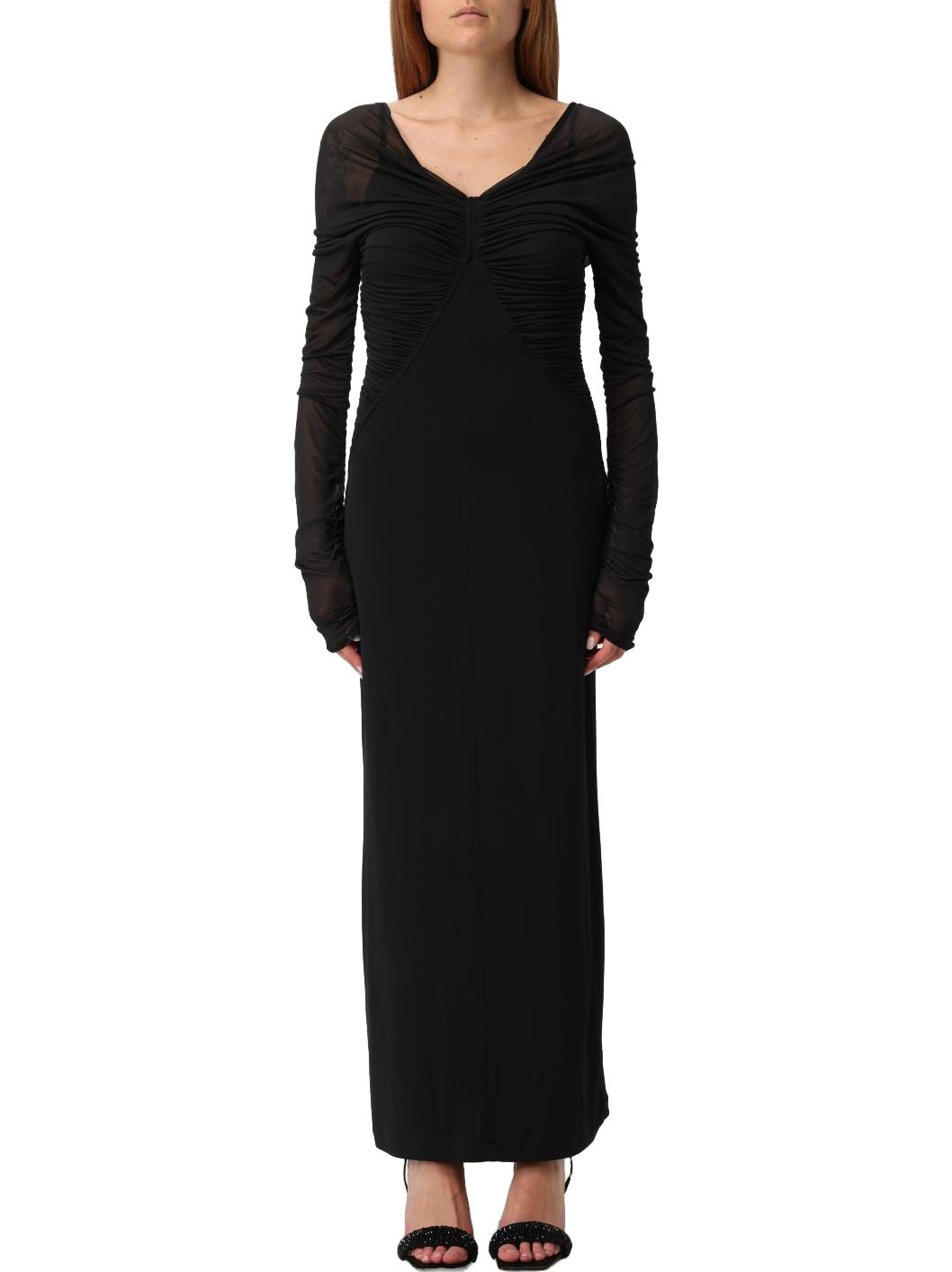 MAX MARA Max Mara Ruched Mesh Sleeve Maxi Dress