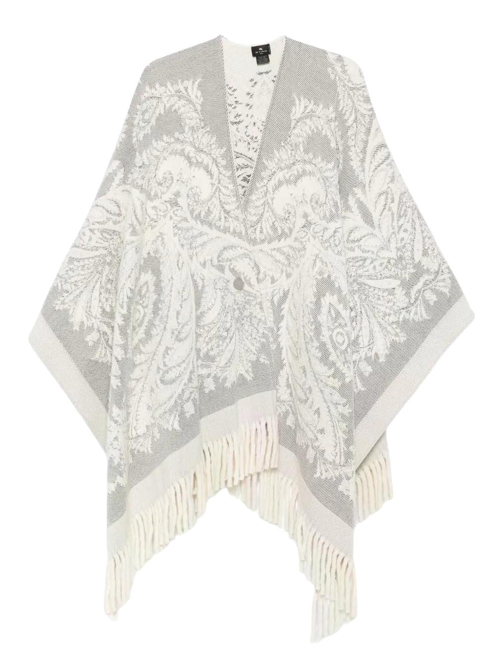 ETRO ETRO Paisley Pattern Fringed Wool Poncho