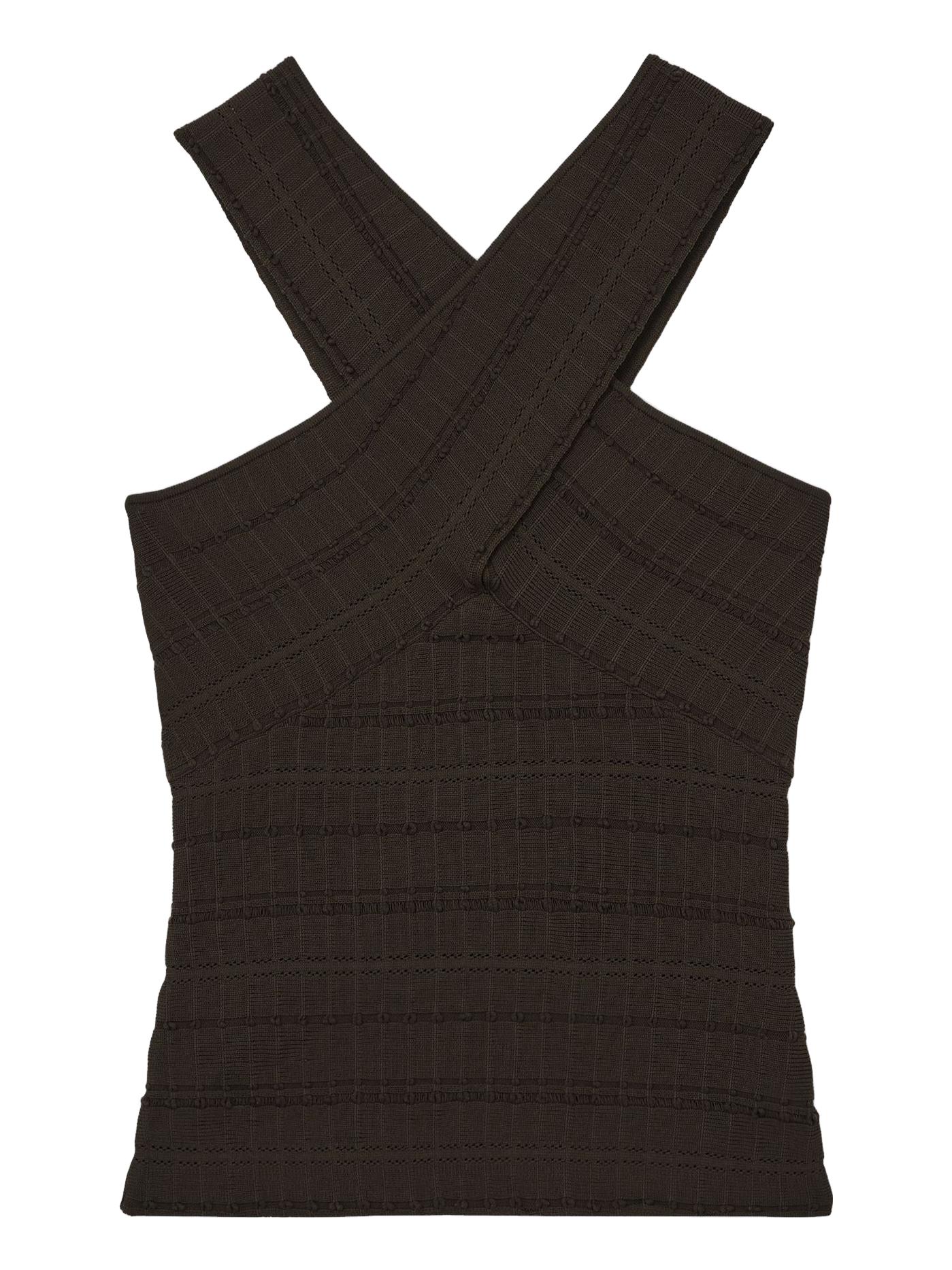 REISS Cross Neck Textured Top