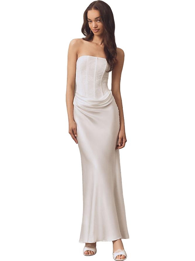 Sofiya Strapless Lace Draped Satin Maxi Dress - Bone Sofiya Strapless Lace Draped Satin Maxi Dress - Bone