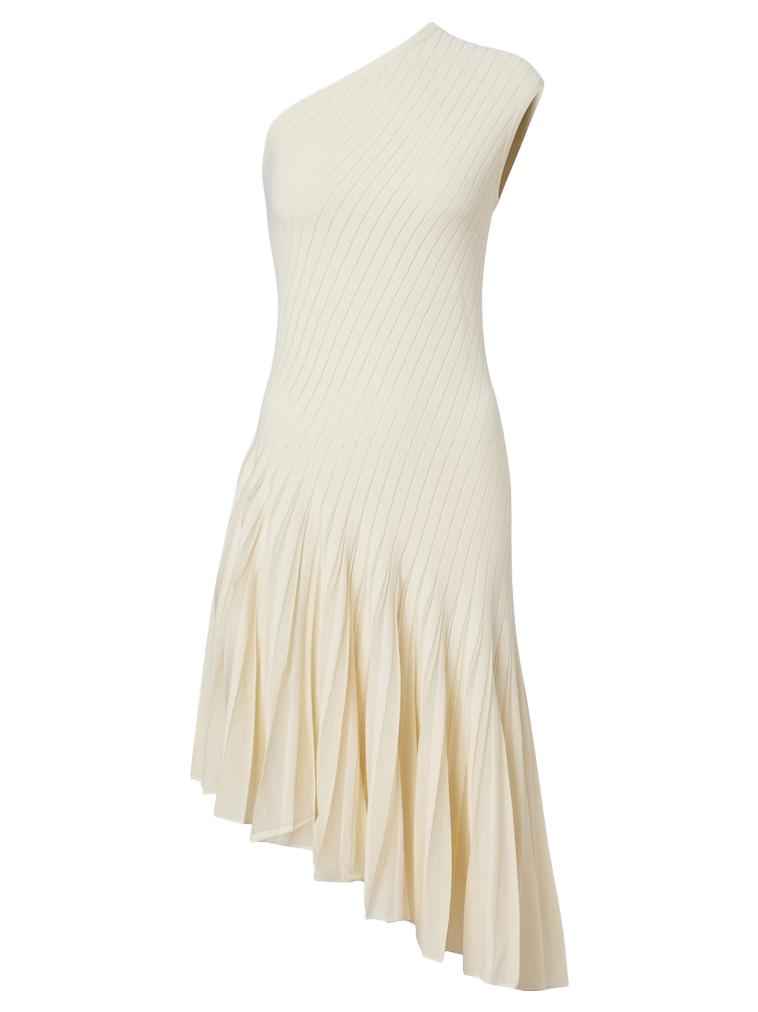 ALAÏA Asymmetric Pleated Crêpe Midi Dress