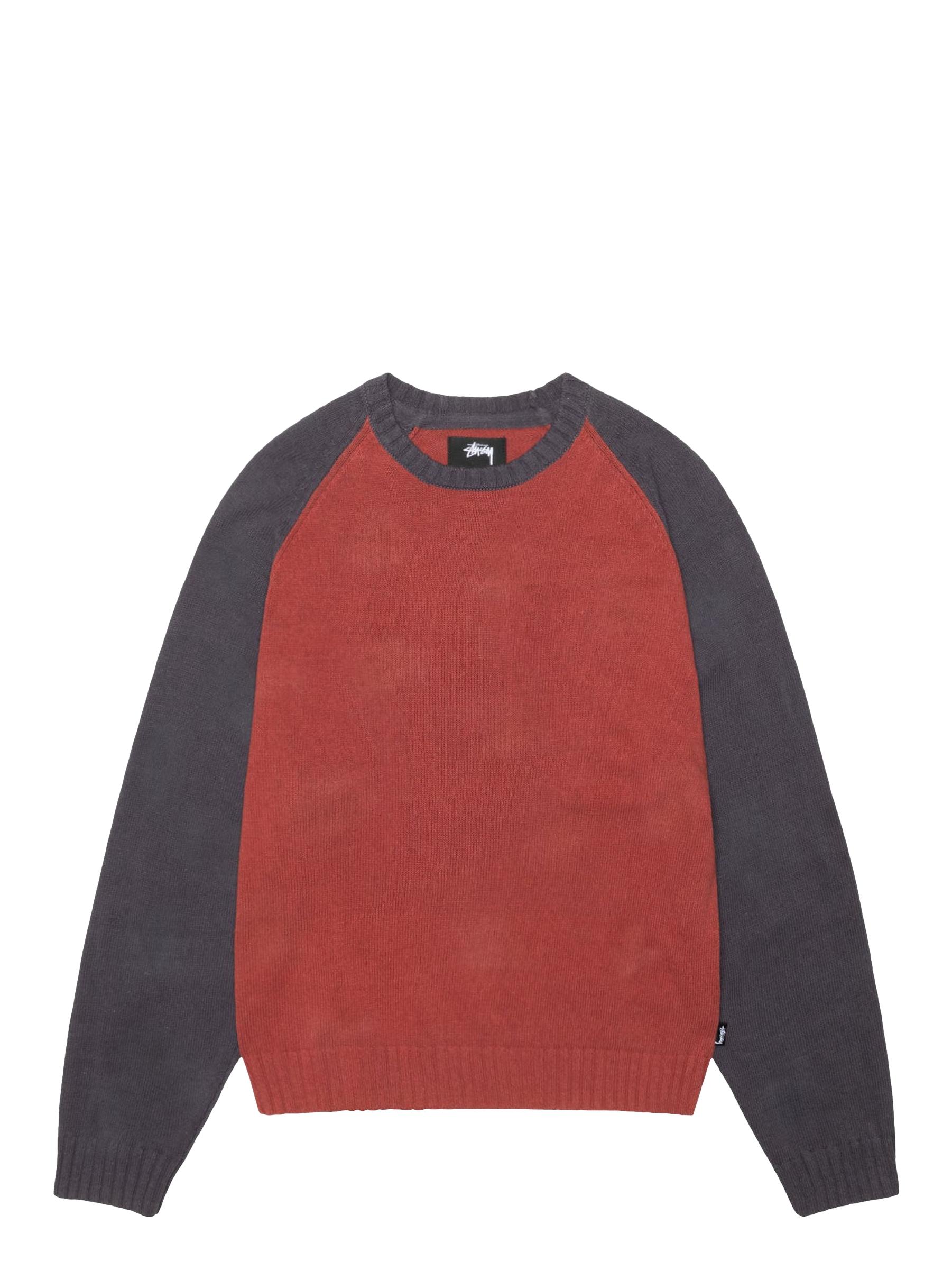 StüSsy Colorblocked Raglan Knit Crewneck - Red | Editorialist