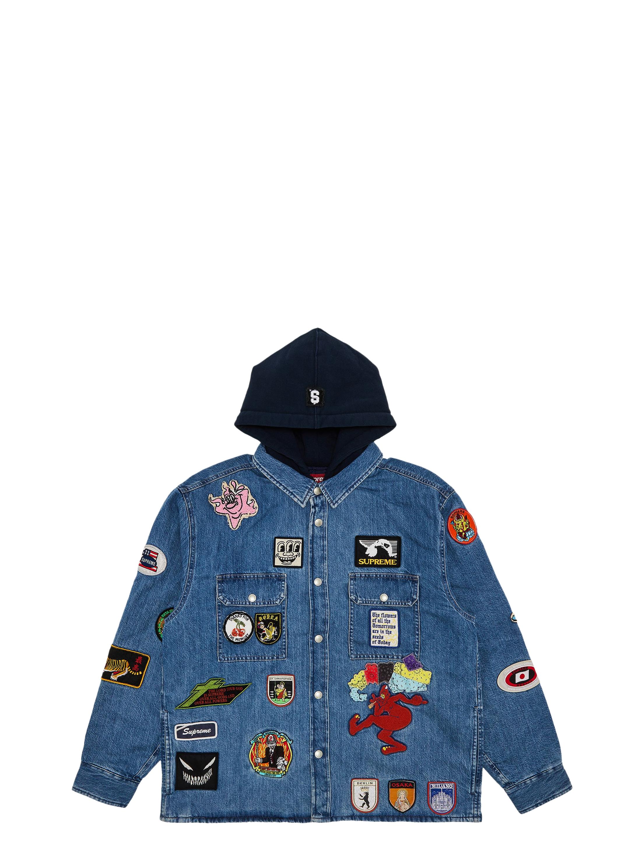 Supreme Patches Hooded Zip Up Shirt - Blue | Editorialist