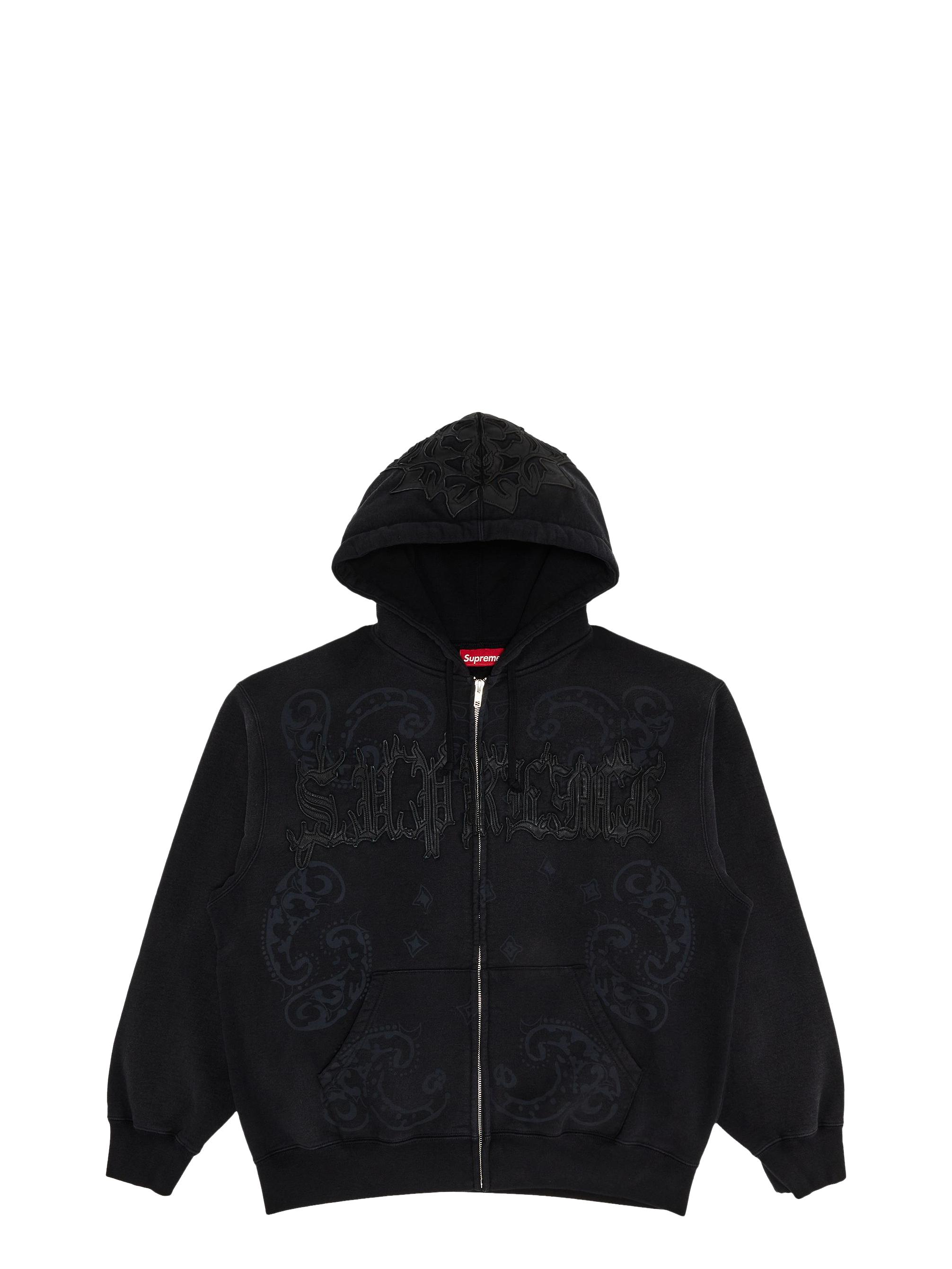 トップス Supreme Leather Applique Zip Up hoodie Supreme Leather Applique Zip Up Hooded Sweatshirt Black Men's
