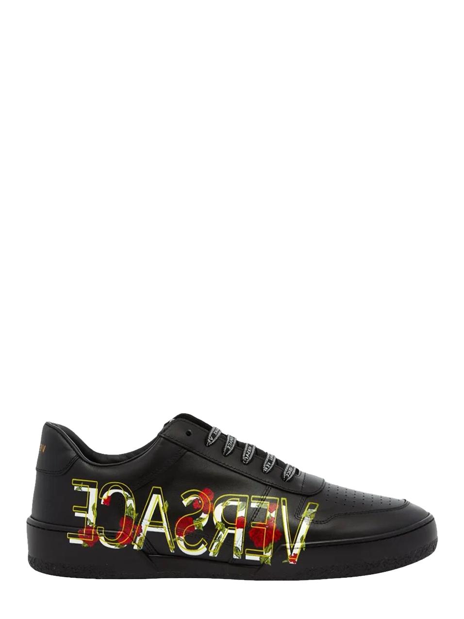 Versace Side Logo Tennis Sneakers - Black | Editorialist, image size:956x1273