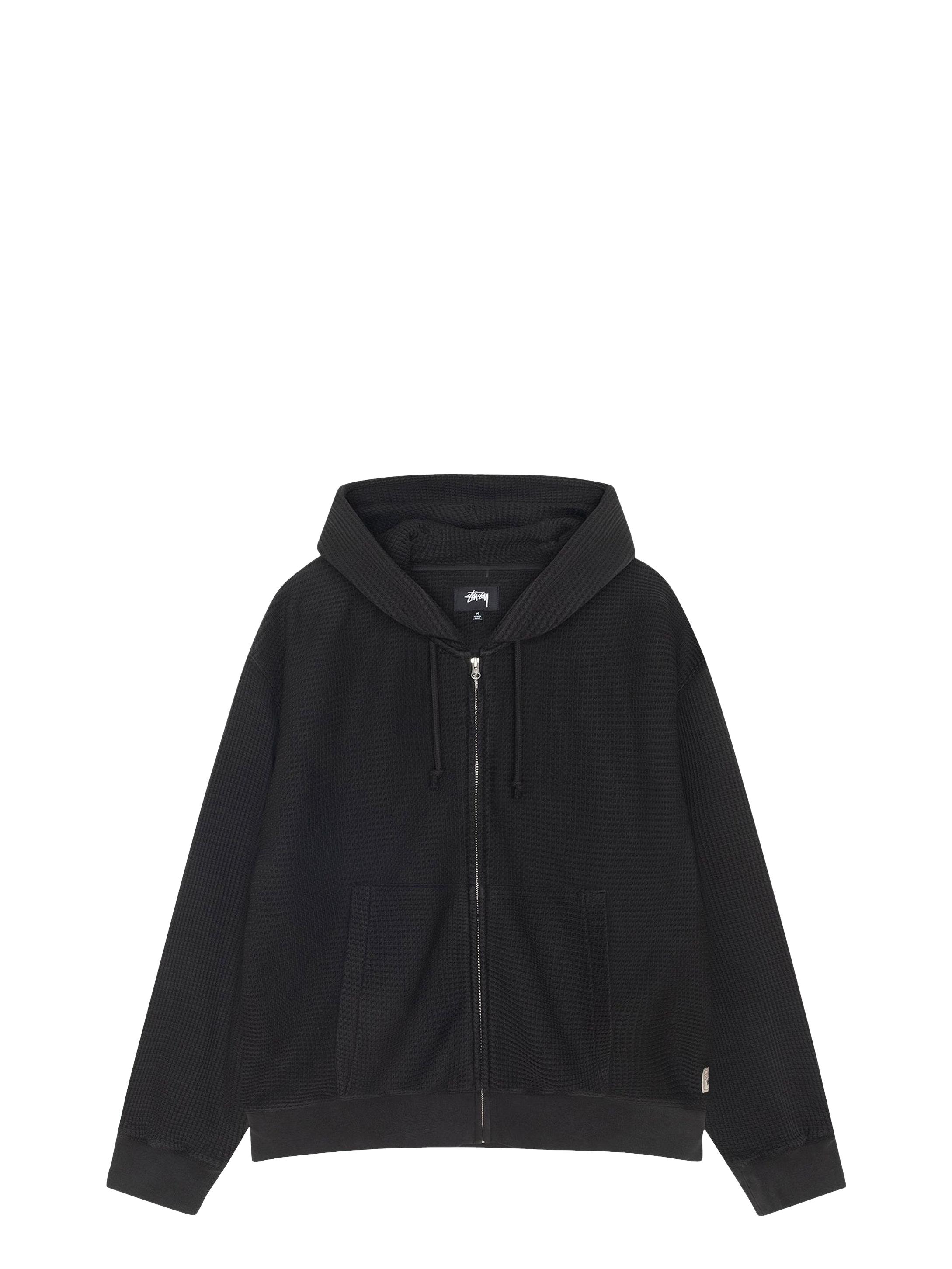 StüSsy Double Layer Waffle Zip Hoodie - Black | Editorialist