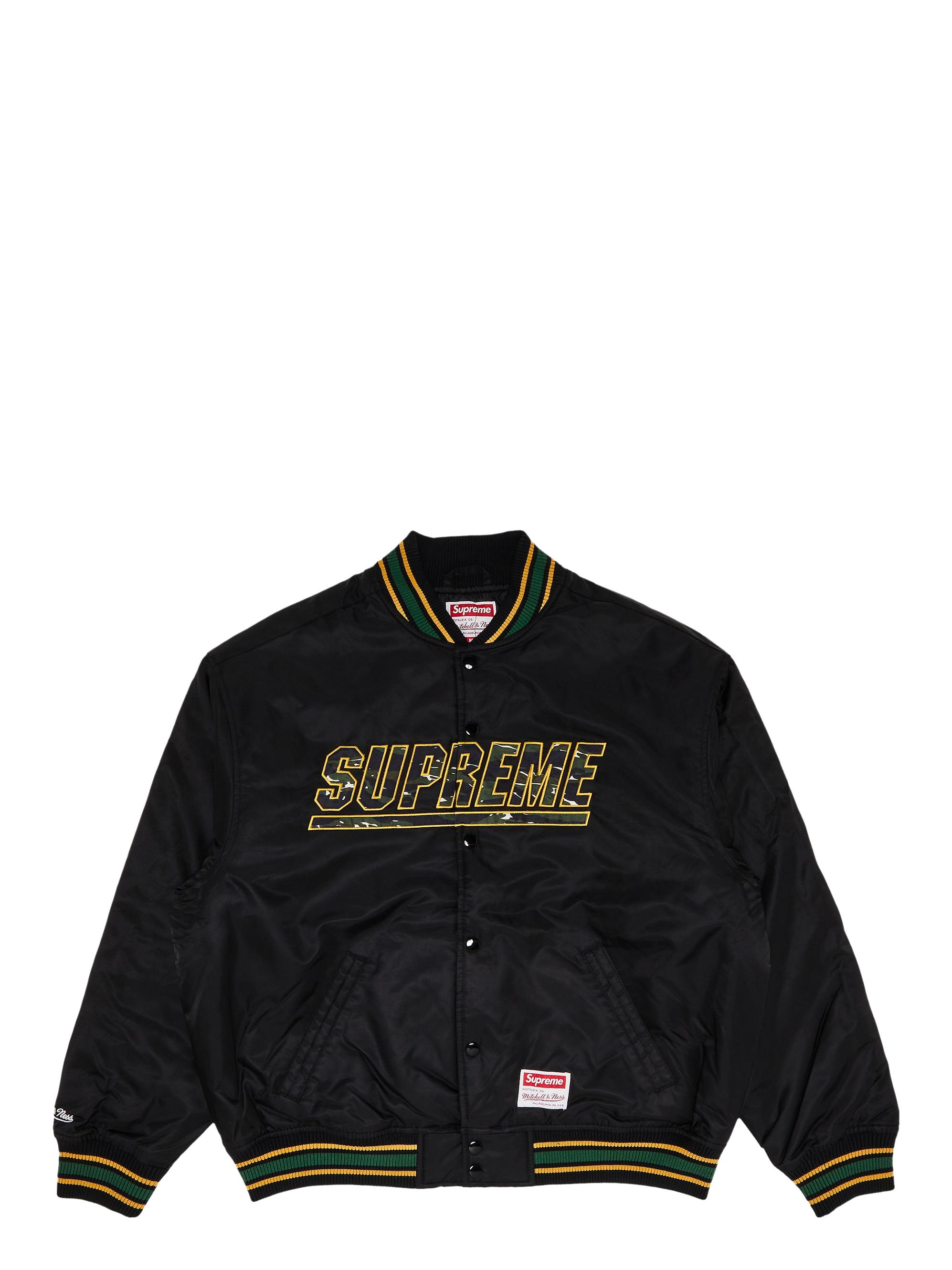 Supreme X Mitchell & Ness Camo Logo Varsity Jacket - Black