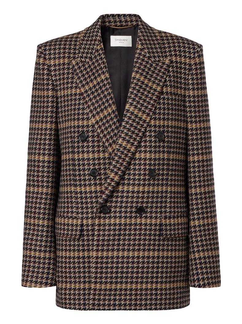 SAINT LAURENT Houndstooth Double-Breasted Wool Blazer